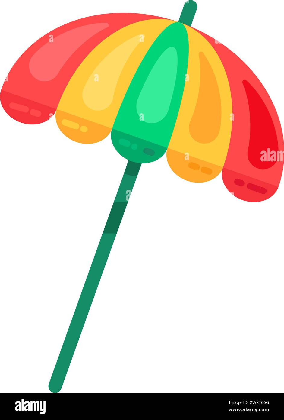 Multi colored beach umbrella on stick. Beach accessory for sun ...