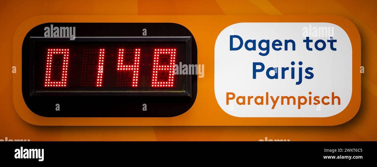 ARNHEM - The TeamNL countdown clock for the Paris Paralympic Games at ...