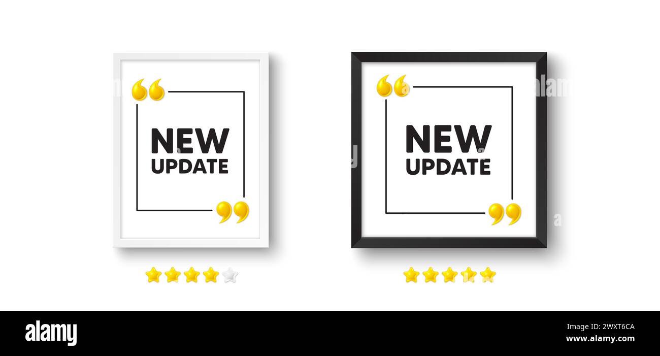 New update icon. Special offer sign. Photo frame with 3d quotation icon ...