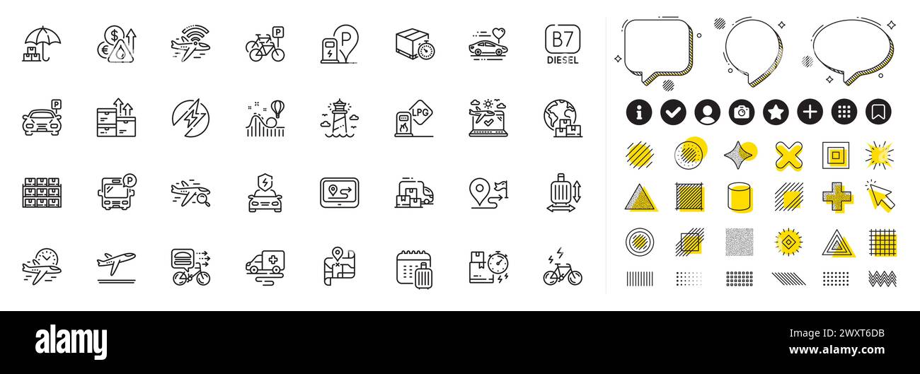 Set of Bicycle parking, Delivery truck and Gps line icons for web app ...