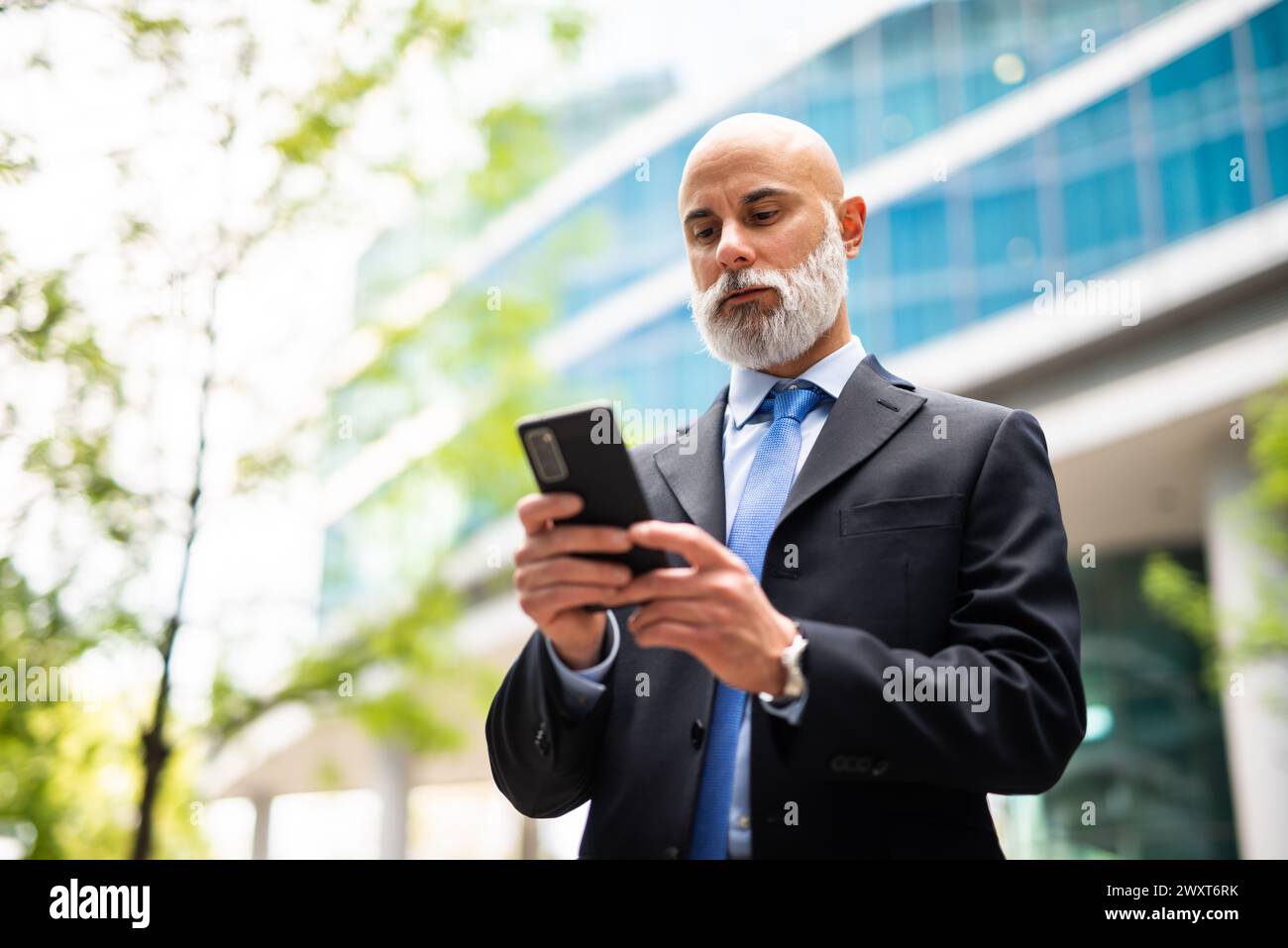 Handsome bald businessman using hi-res stock photography and images - Alamy