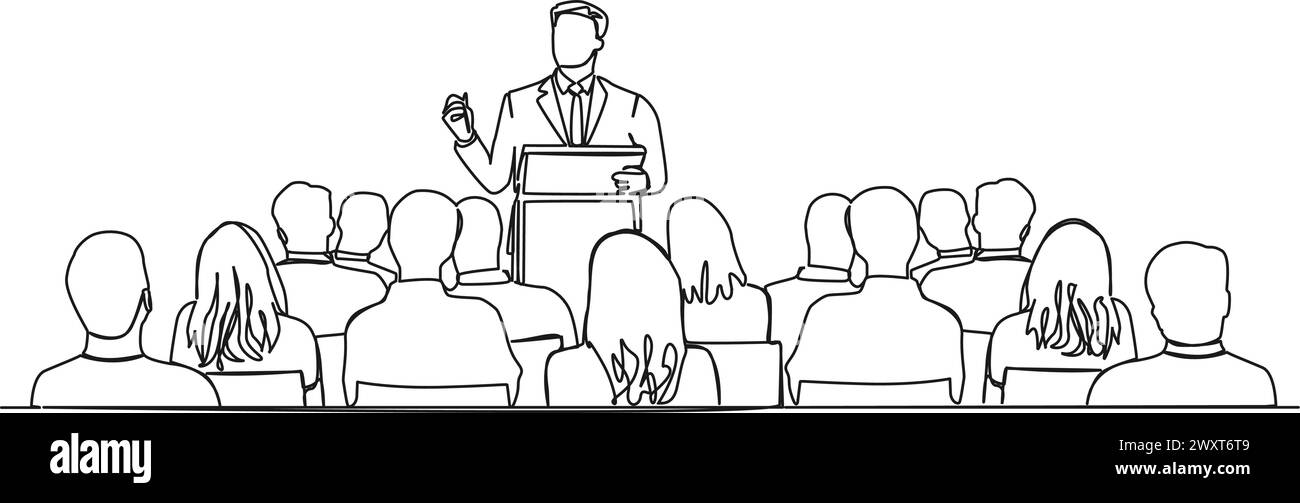 continuous single line drawing of keynote speaker and audience at ... continuous single line drawing of keynote speaker and audience at ...