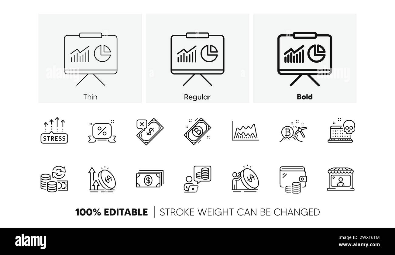 Bitcoin mining, Rejected payment and Banking line icons. For web app, printing. Line icons ...