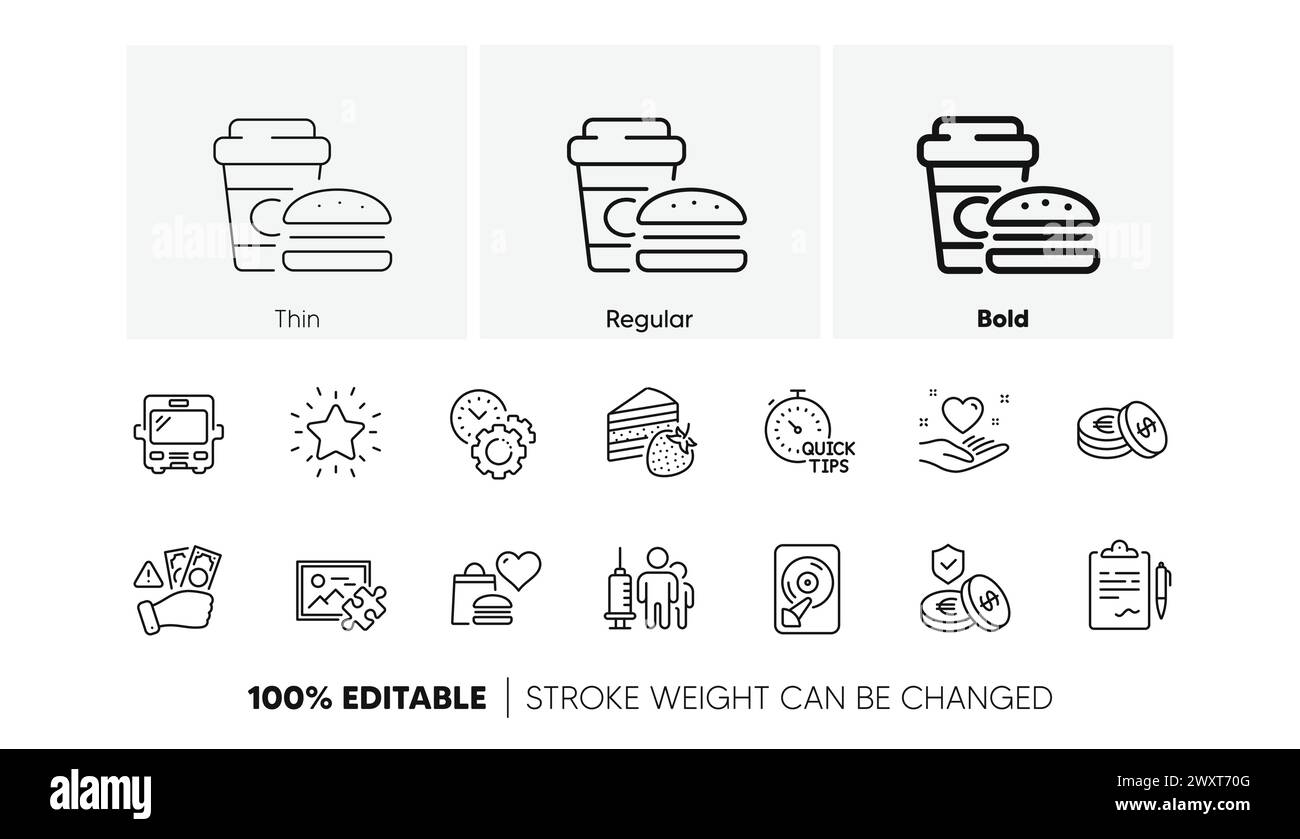 Fast food, Bus and Time management line icons. For web app, printing. Line icons. Vector Stock ...