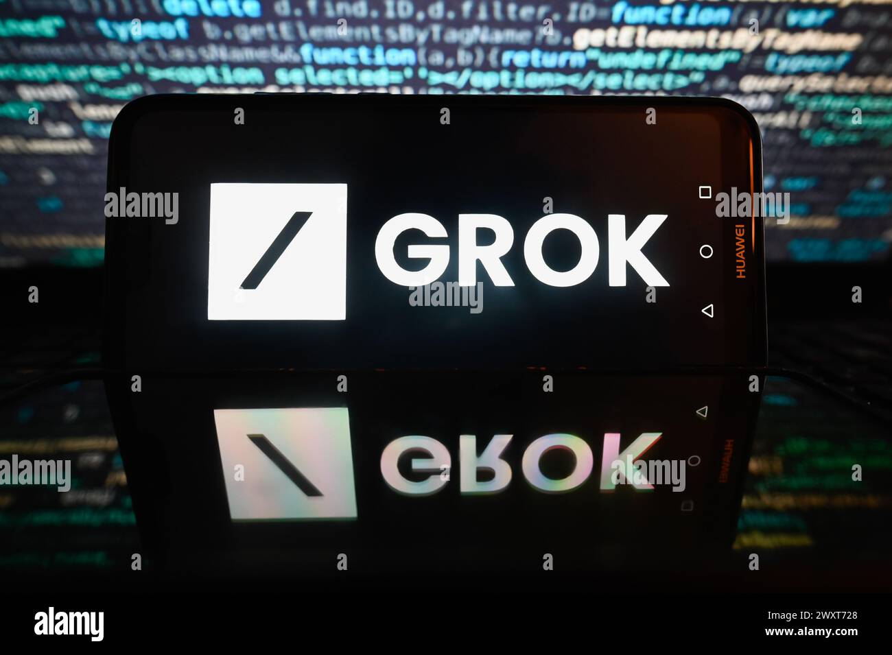 Poland. 02nd Apr, 2024. In this photo illustration, a Grok logo is ...