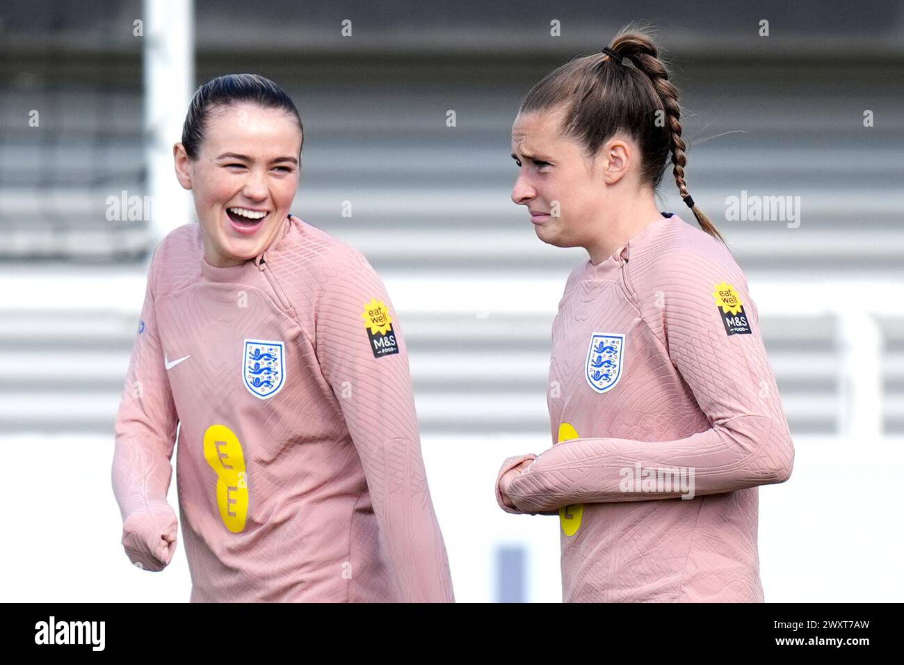 England's Grace Clinton and Ella Toone during a training session at St ...