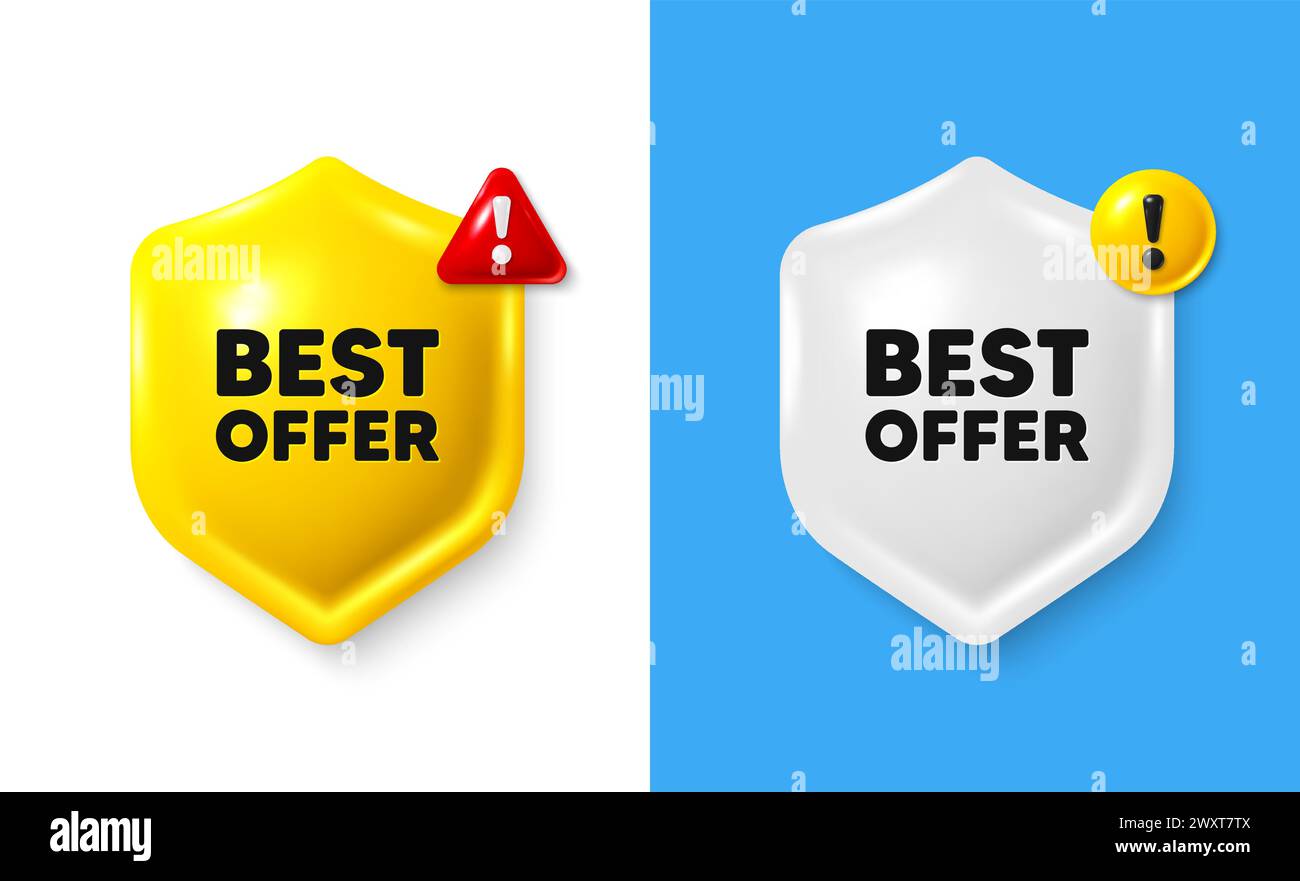 Best offer tag. Special price sale sign. Shield 3d banner with text box ...