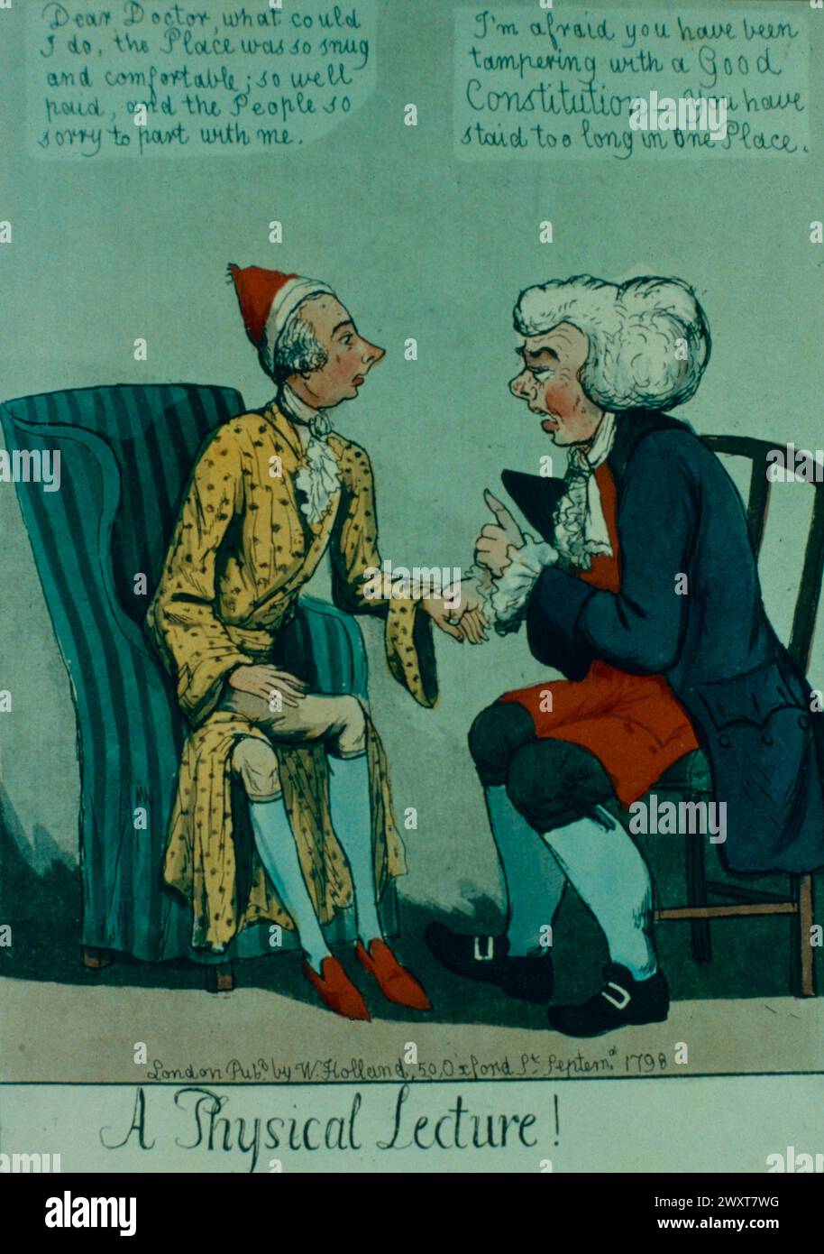 A Physical Lecture, satire cartoon illustration, England 1780s Stock ...