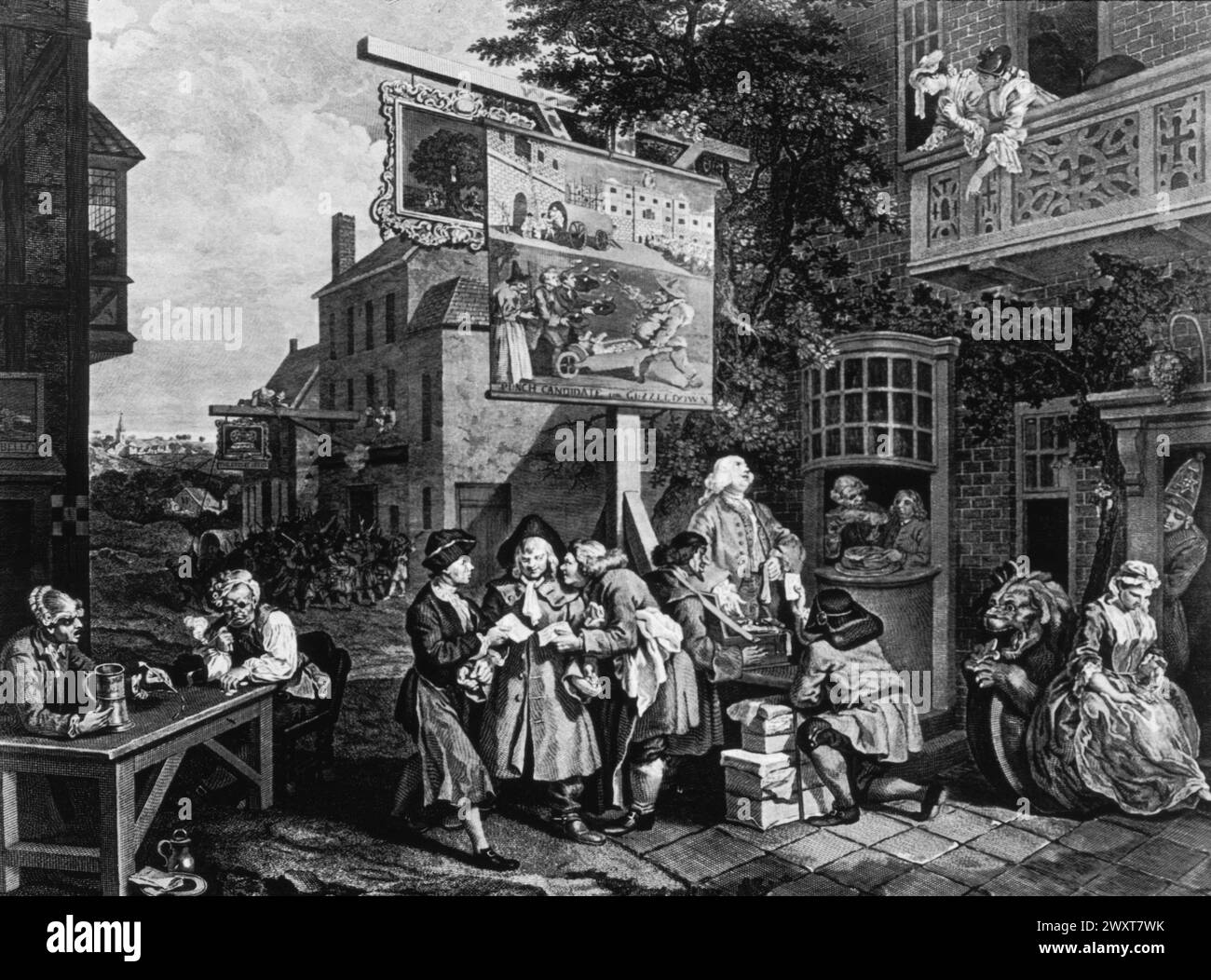 Canvassing for votes, engraving by William Hogarth, 1757 England Stock ...