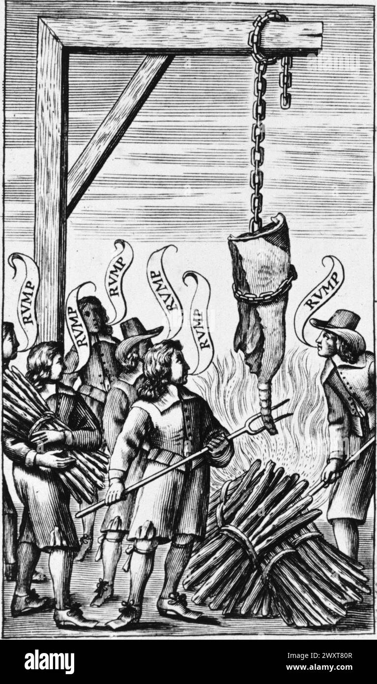 Cartoon showing the hanging of the Long Parliament in 1653, engraving ...