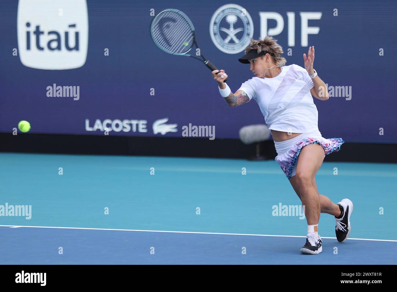Bethanie Mattek-Sands hits a forehand at the Miami Open on March 31 ...