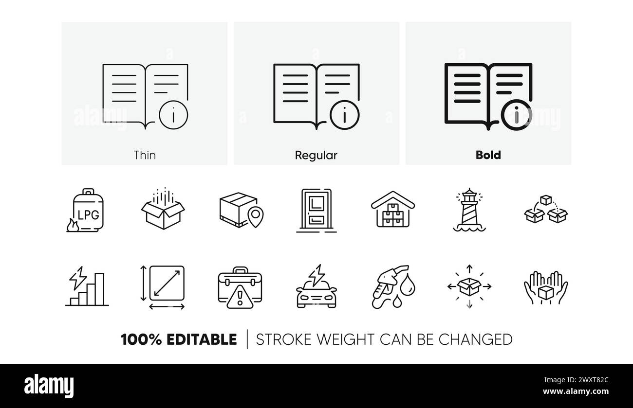 Square area, Petrol station and Wholesale goods line icons. For web app ...