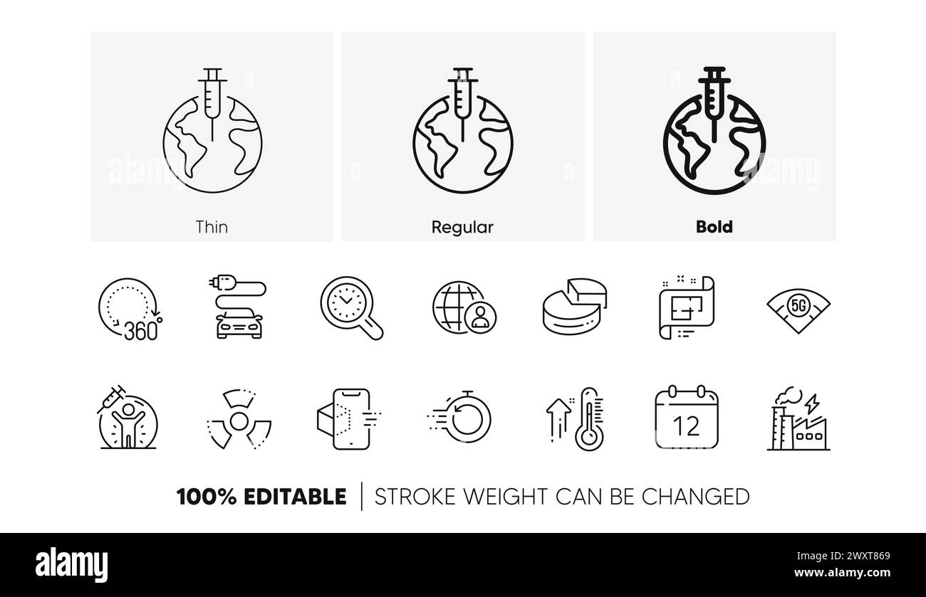 High thermometer, Car charge and Augmented reality line icons. For web app, printing. Line icons ...