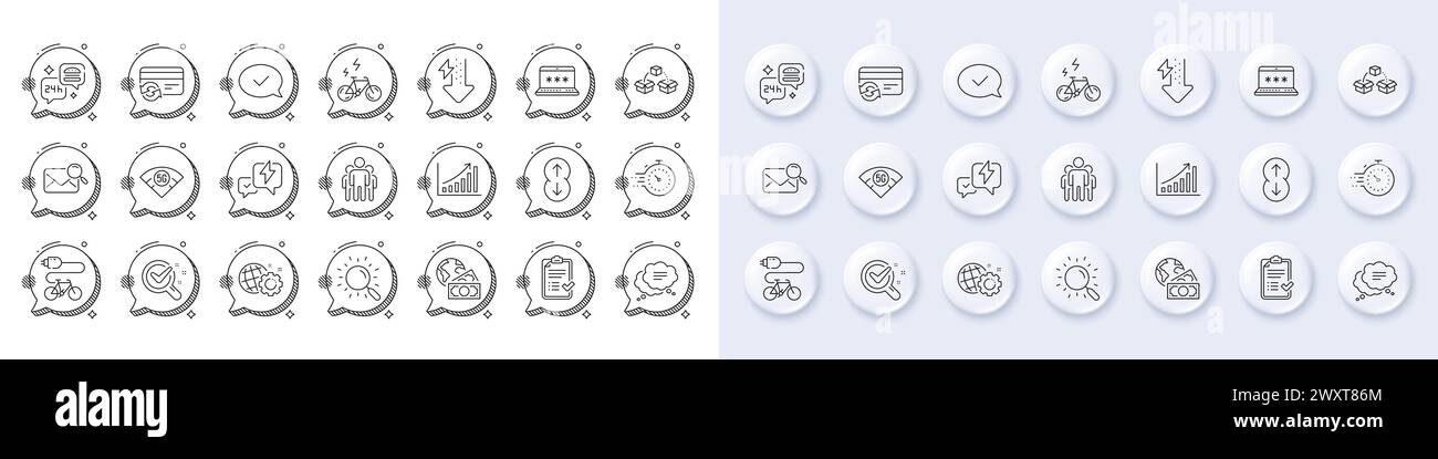 Timer, Graph chart and Laptop password line icons. For web app, printing. Line icons. Vector ...
