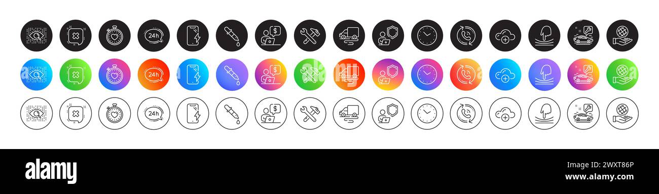 Reject, Elastic and Time line icons. For web app, printing. Round icon buttons. Vector Stock ...