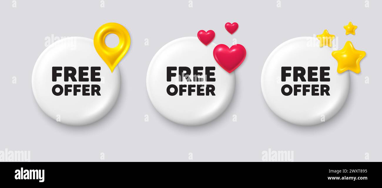 Free offer tag. Special offer sign. White button with 3d icons. Vector ...