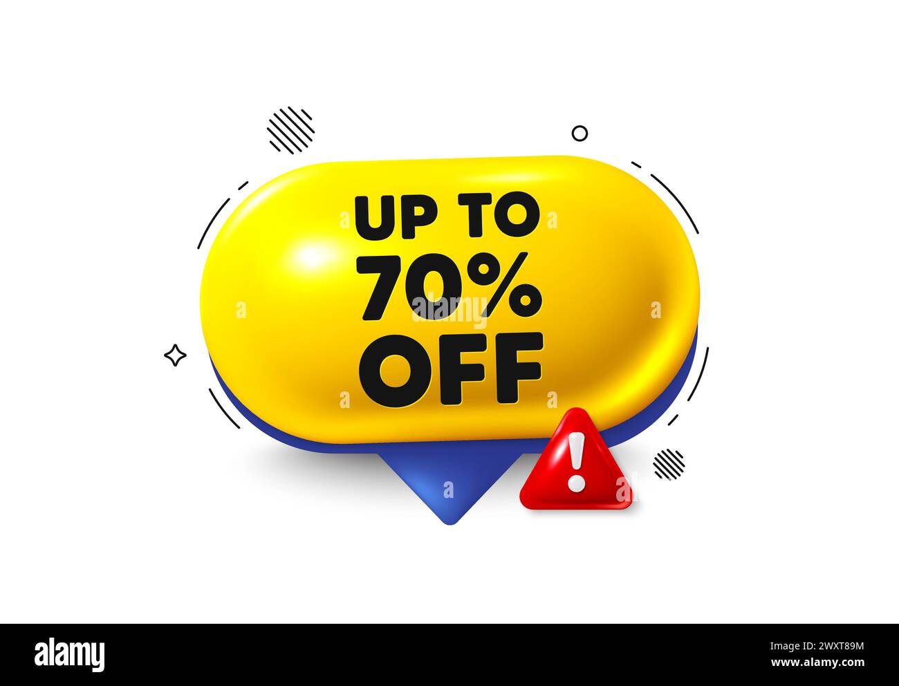 Up to 70 percent off sale. Discount offer price sign. Offer speech bubble 3d icon. Vector Stock ...