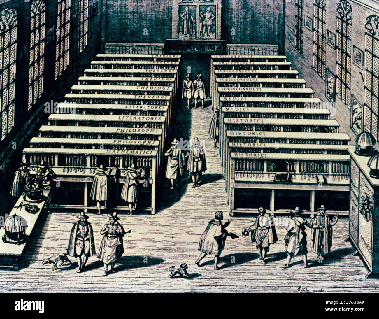 The Library of Leiden University, The Netherlands, engraving 17th ...