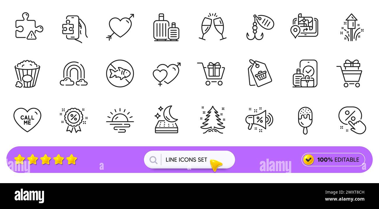 Sale tag, Ice cream and Puzzle line icons for web app. Pictogram icon ...