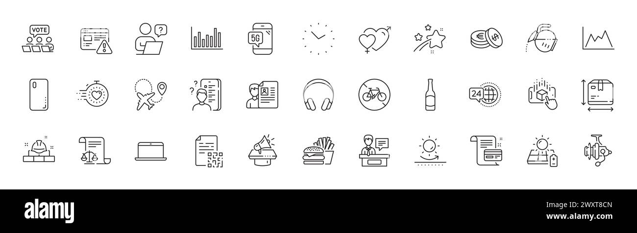 Job interview, Time and Augmented reality line icons. For web app, printing. Line icons. Vector ...