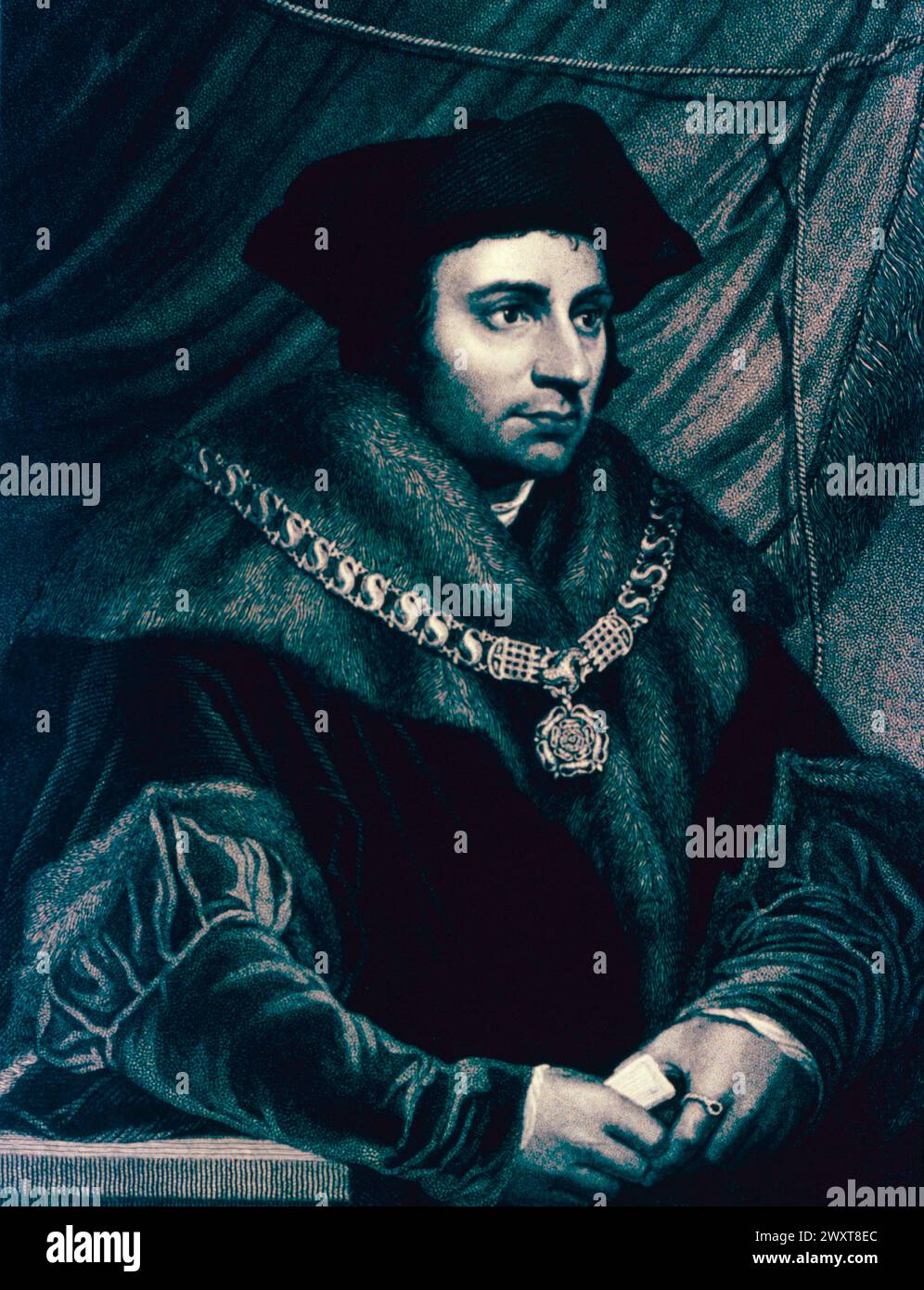 Portrait of English humanist Sir Thomas More, engraving by artist R ...