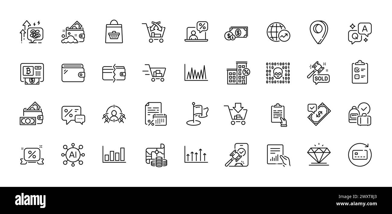 Document, World statistics and Cross sell line icons pack. For web app. Line icons. Vector Stock ...
