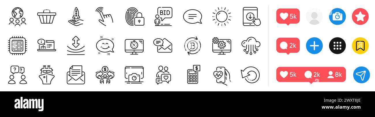 Cloud storage, Sun energy and Calculator line icons pack. For web app ...