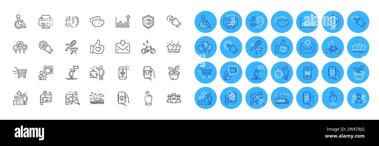 Mail, Truck delivery and Rotation gesture line icons pack. For web app. Color icon buttons ...