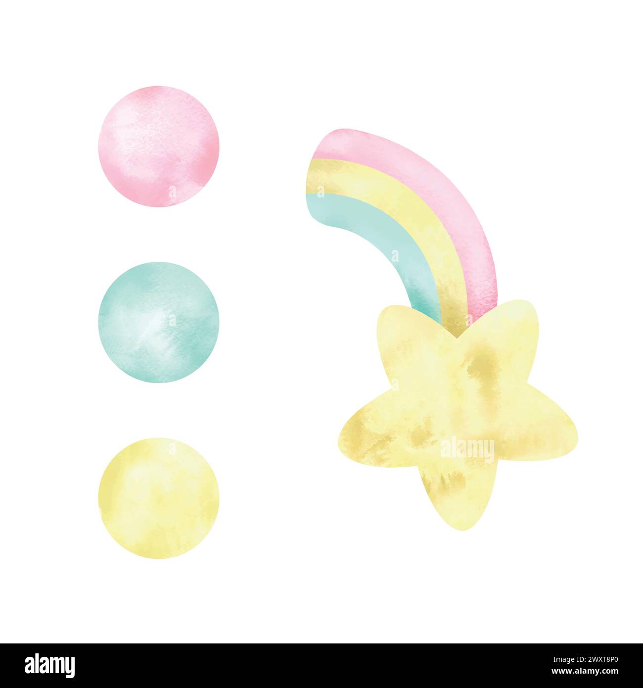 Star, rainbow, balls, watercolor. Hand drawn vector illustration in ...