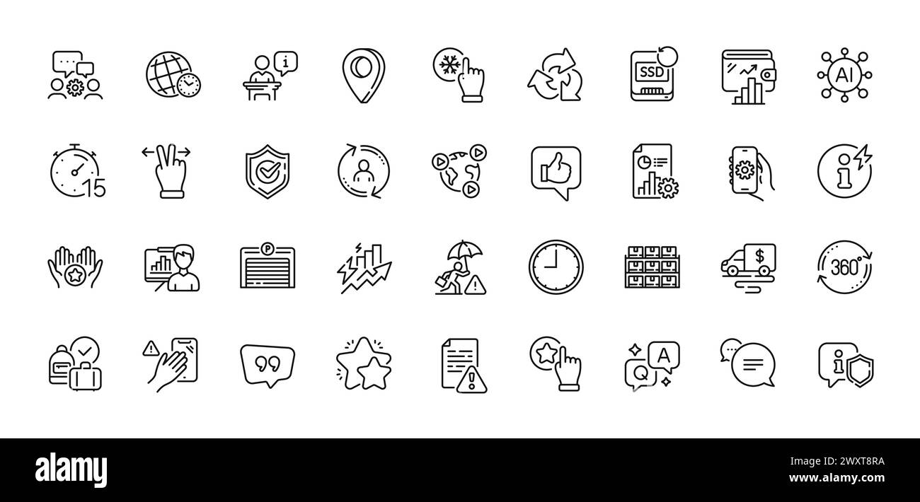 Consumption growth, User info and Video conference line icons pack. For ...