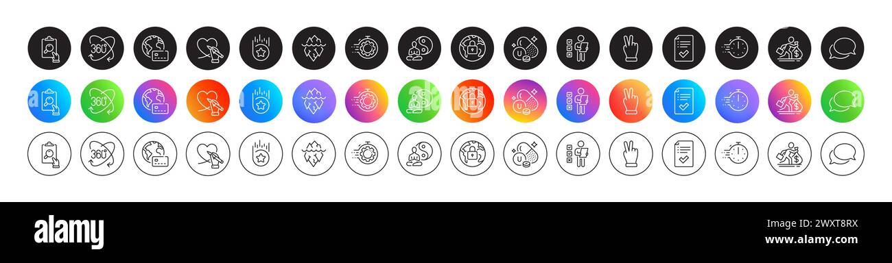 Yoga, Messenger and Voting ballot line icons. For web app, printing. Round icon buttons. Vector ...