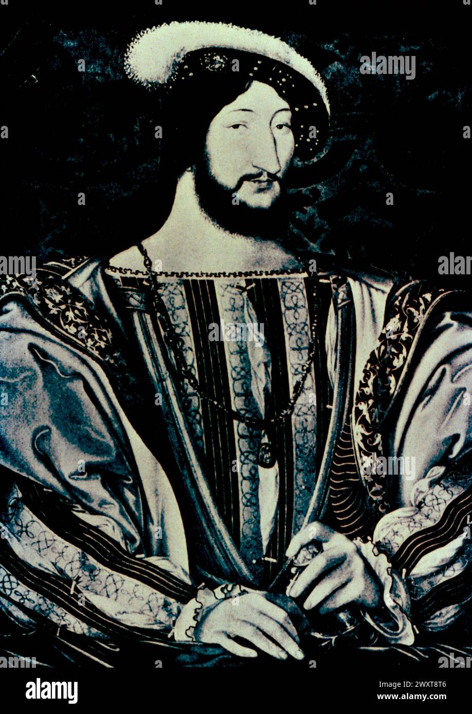 Portrait of Francis I of France, painting by French artist Jean Clouet ...