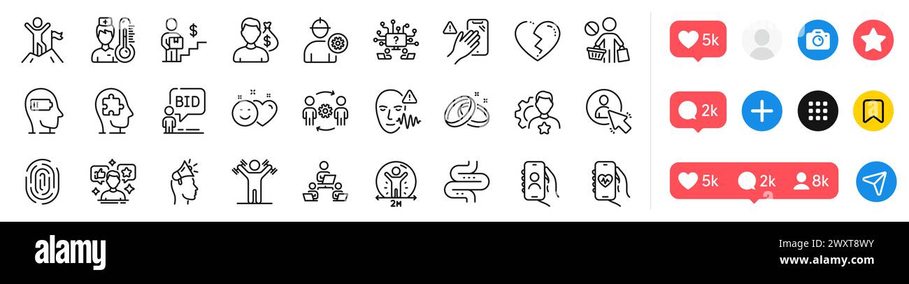 Salary, Social media and Thermometer line icons pack. For web app ...