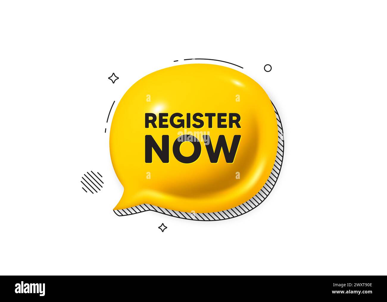 Register now tag. Free registration offer. Comic speech bubble 3d icon ...
