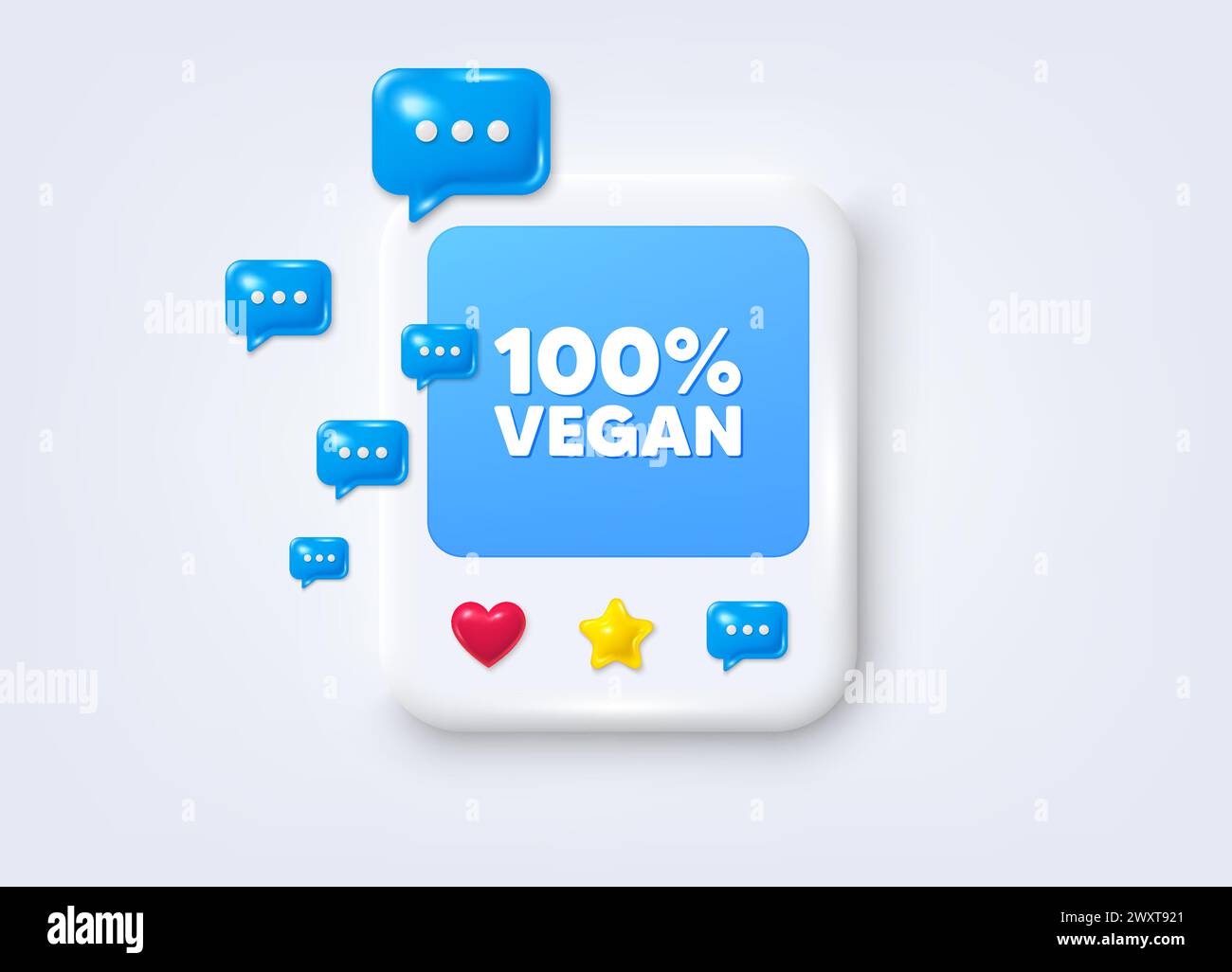100 percent vegan. Organic bio food sign. Social media post 3d frame ...
