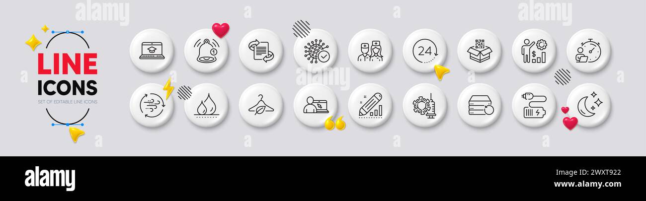 Coronavirus, Battery and Qr code line icons. For web app, printing ...