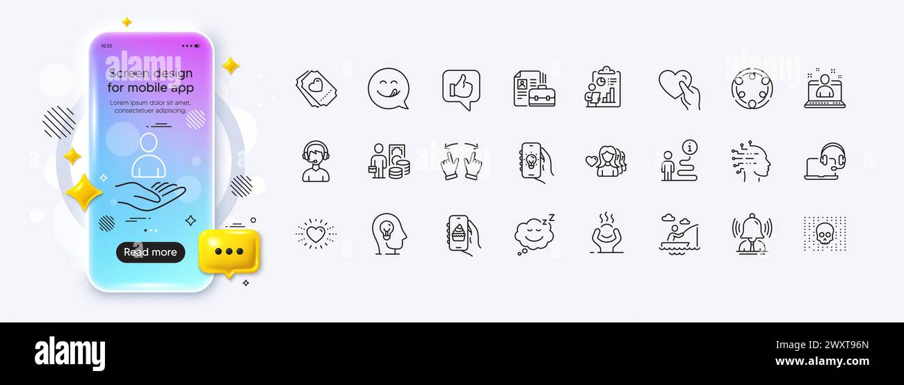 Difficult stress, Woman love and Move gesture line icons for web app ...