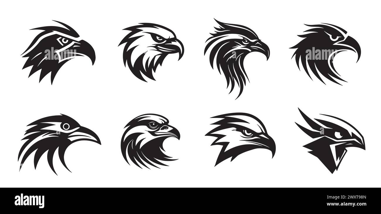 Eagle heads black and white vector. Silhouette shapes of eagle ...