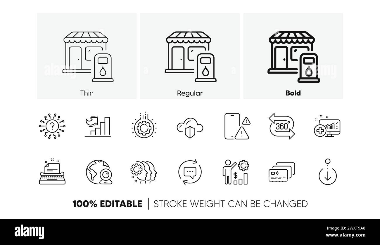 Employees teamwork, Cloud protection and Video conference line icons. For web app, printing ...