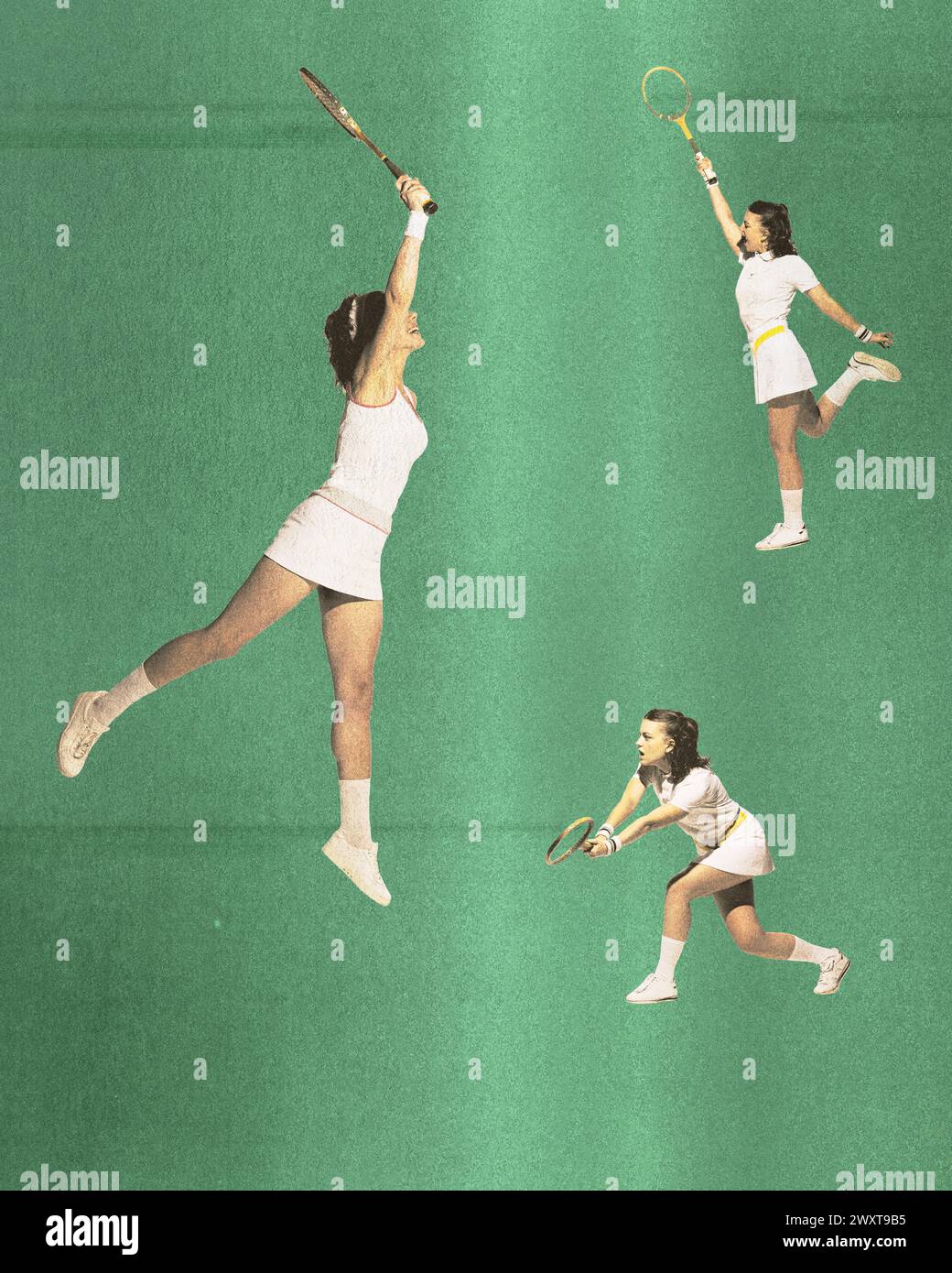 Poster. Contemporary art collage. Young athlete woman in retro ...