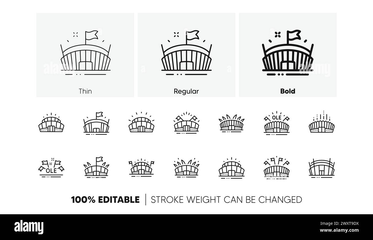 Sports stadium line icons. Ole chant, arena football, championship ...