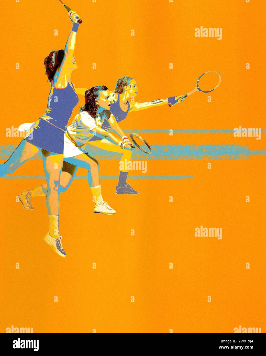 Poster. Contemporary art collage. Young athlete women in retro ...