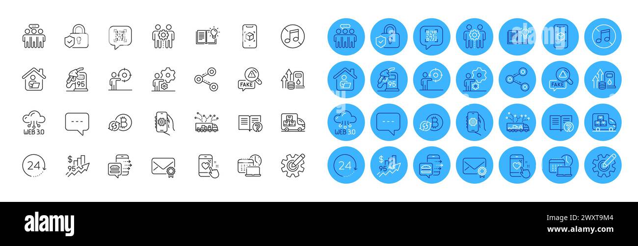 Fuel price, Fake news and Work home line icons pack. For web app. Color ...