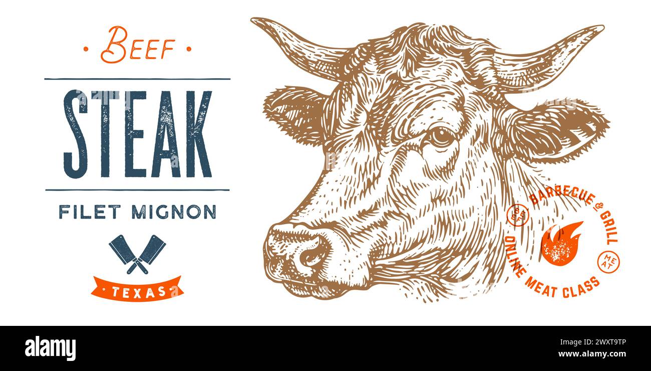 Cow, bull, beef head, meat tag label Stock Vector Image & Art - Alamy