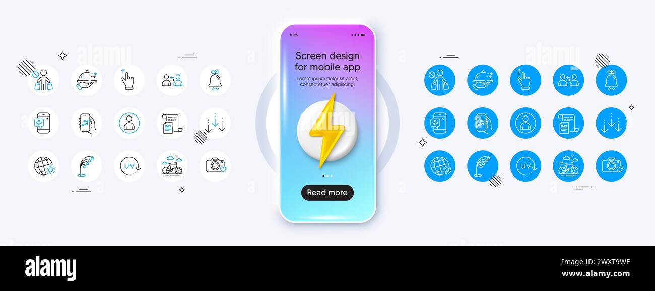 Touchscreen gesture, Uv protection and Floor lamp line icons. For web app, printing Vector Stock ...