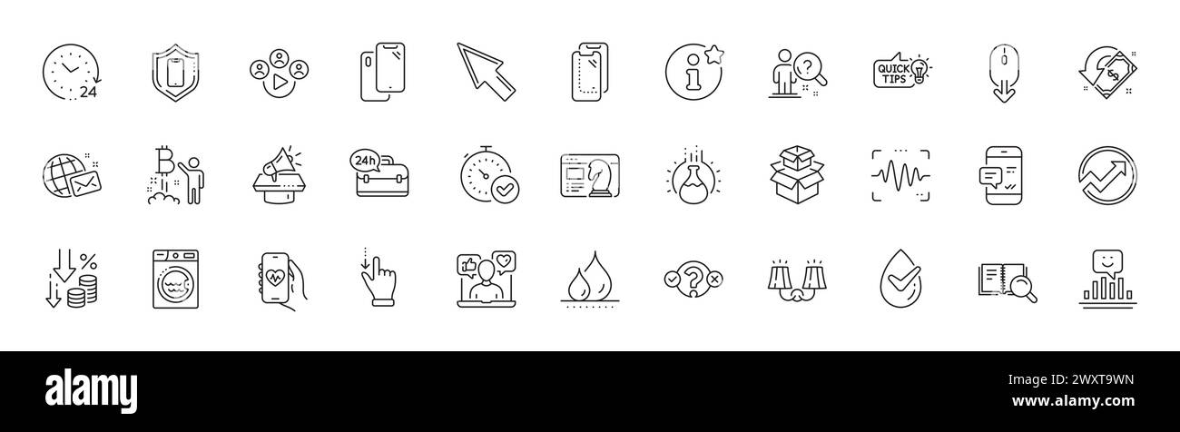 Deflation, Megaphone and Smartphone notification line icons. For web app, printing. Line icons ...
