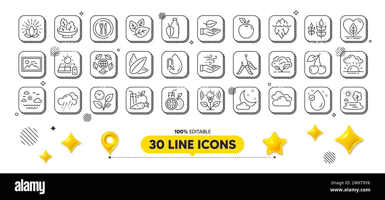 Sunflower seed, Cherry and Orange juice line icons pack. For web app ...