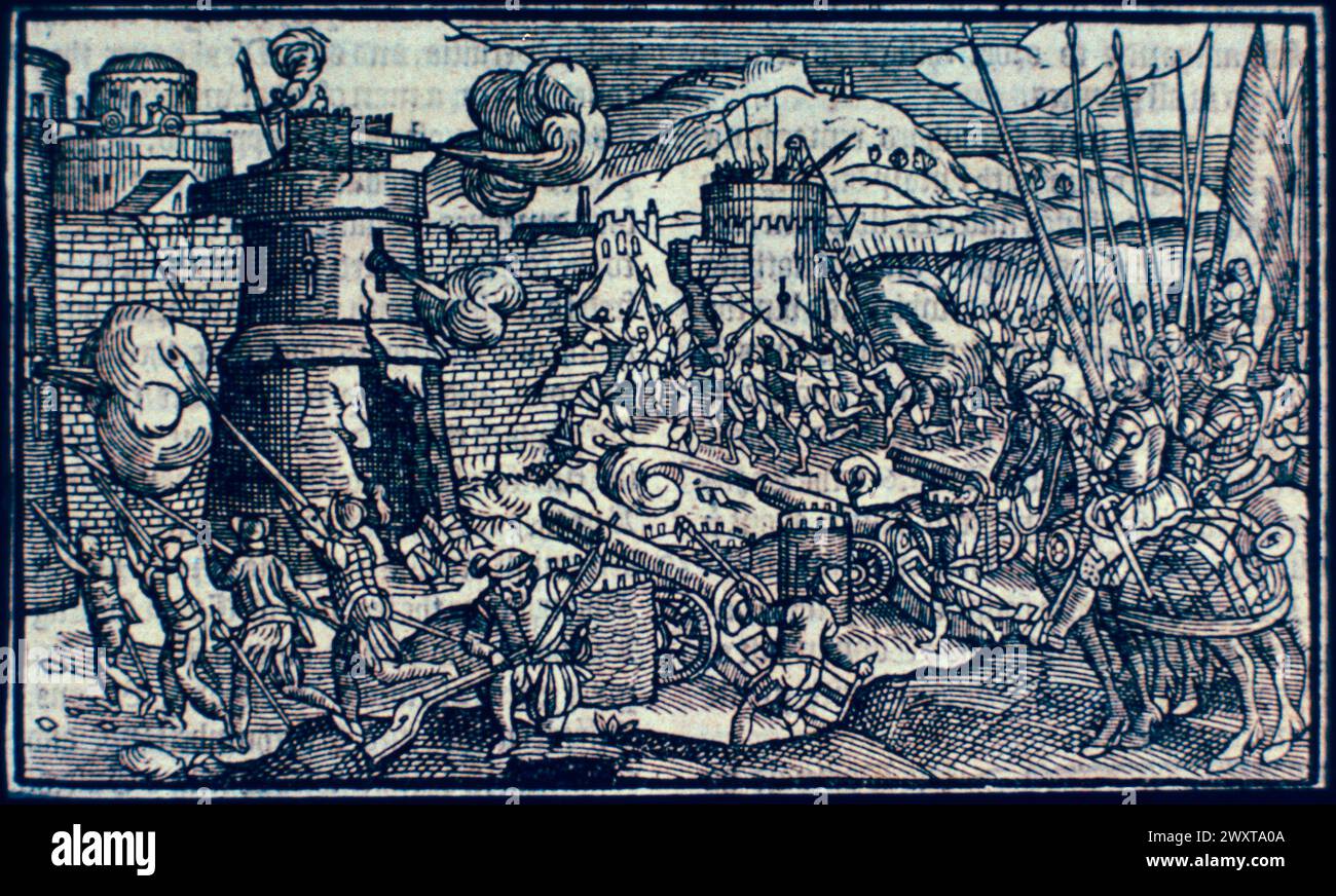 Medieval scene: Siege of a fortress, Raphael Holinshed's Chronicles ...