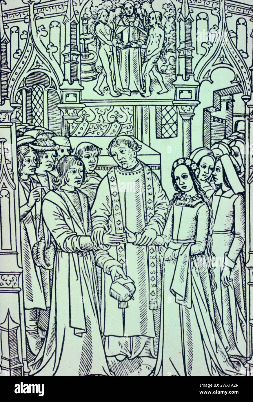 Medieval scene: Marriage ceremony, illustration, 15th century Stock ...