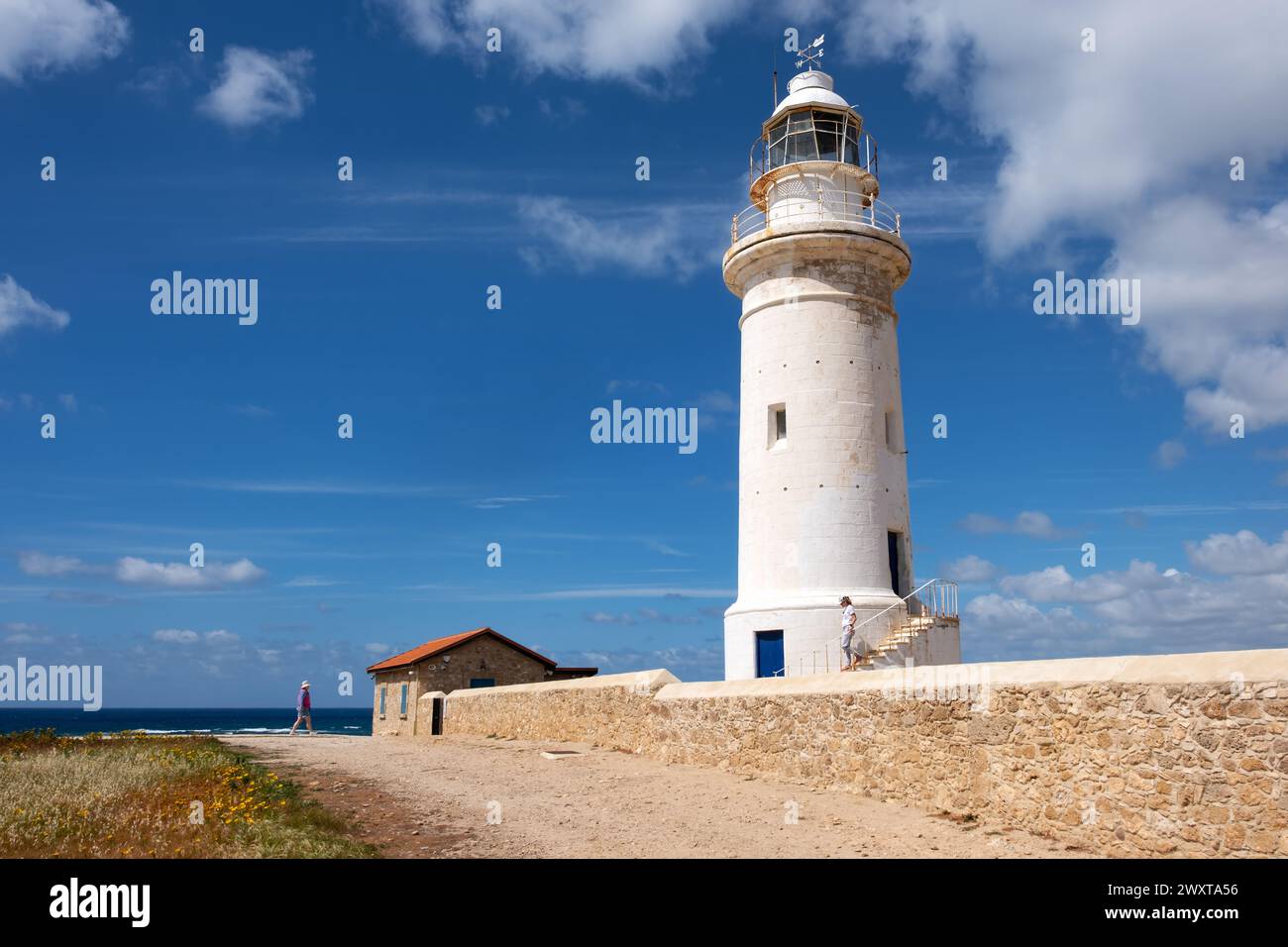 Paphos lighthouse and its compound at Paphos Point in South west Cyprus ...